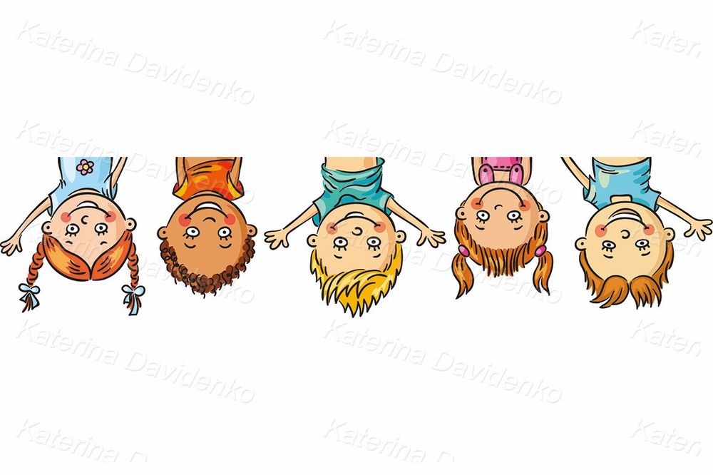 Kids Hanging Upside Down, Cartoon Vector Border Clipart – Optimistic ...