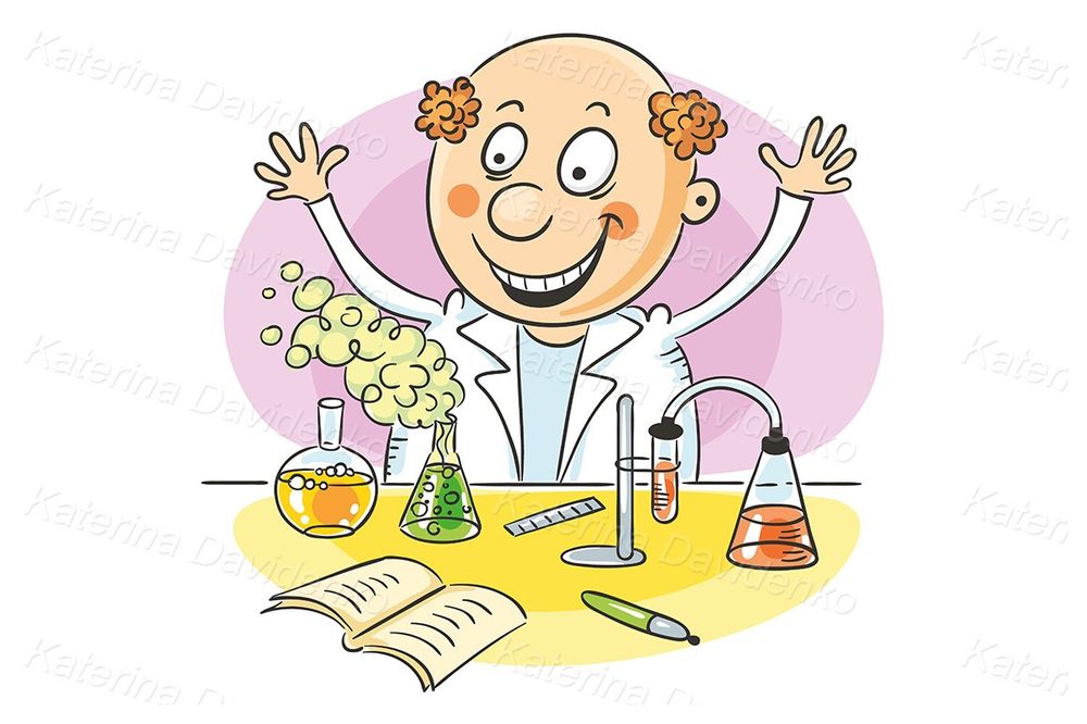 Cartoon Crazy Scientist in Lab – Fun Chemistry Illustration for Kids ...